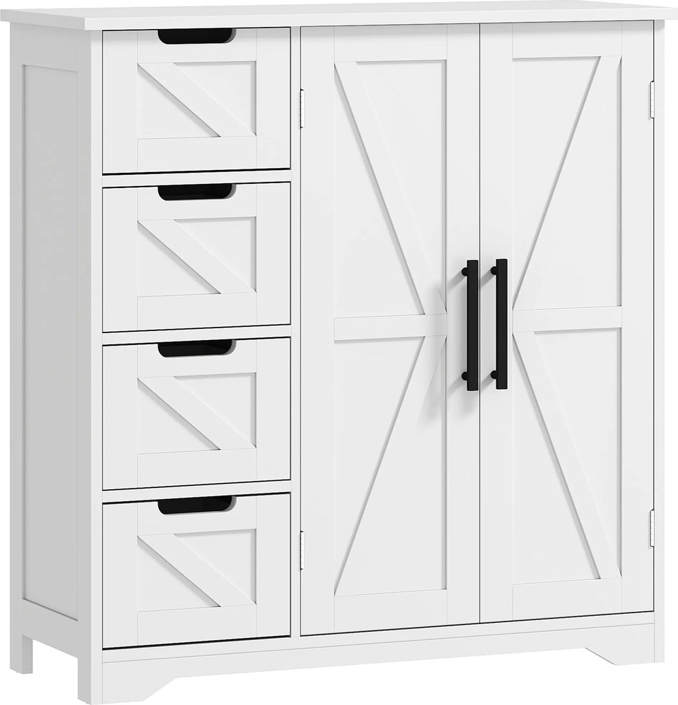 HOMCOM koupelnový nábytek, úložný nábytek, se 4 zásuvkami, 1 skříňkou, pro malé prostory, 81,2 x 30 x 83,8 cm, bílá