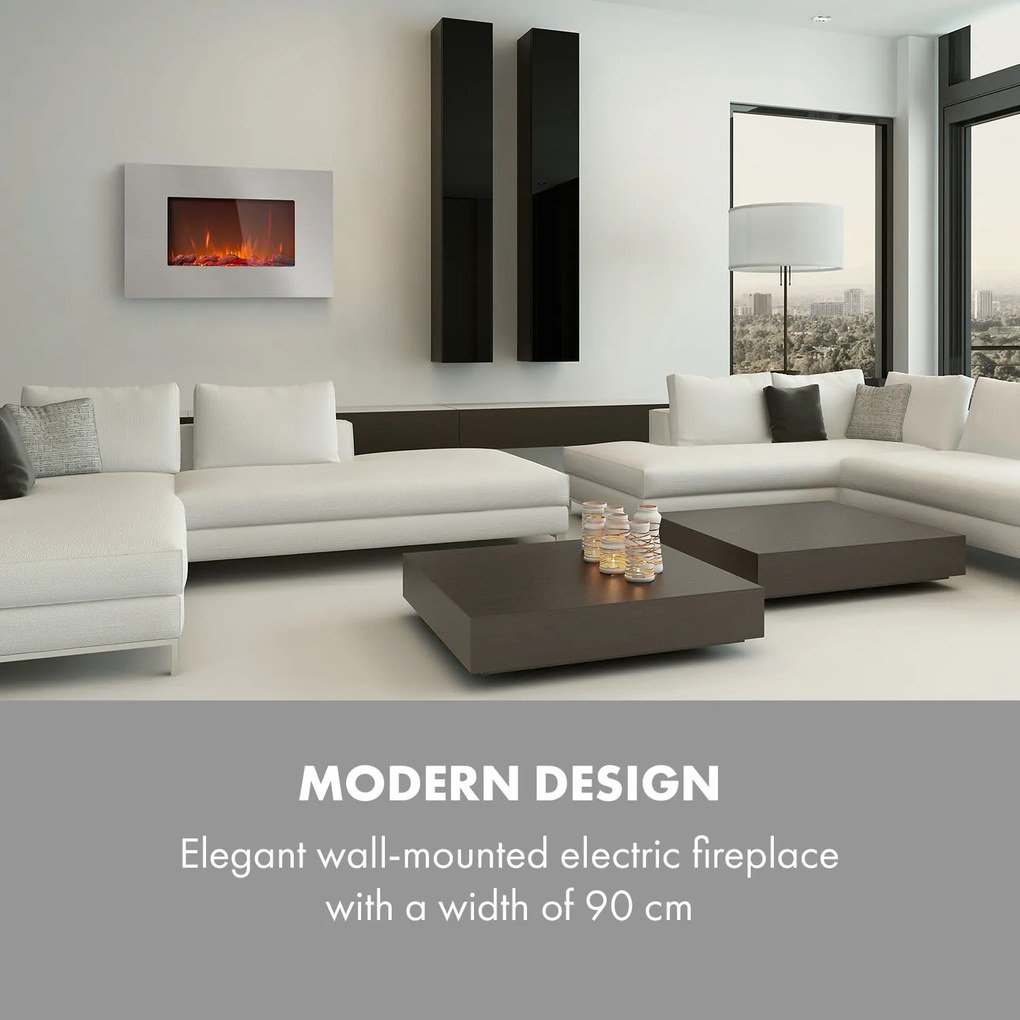 Klarstein Lausanne Luxe, Elektrický krb, 2000 W, 2 úrovně výkonu, 90 cm, nerezová ocel