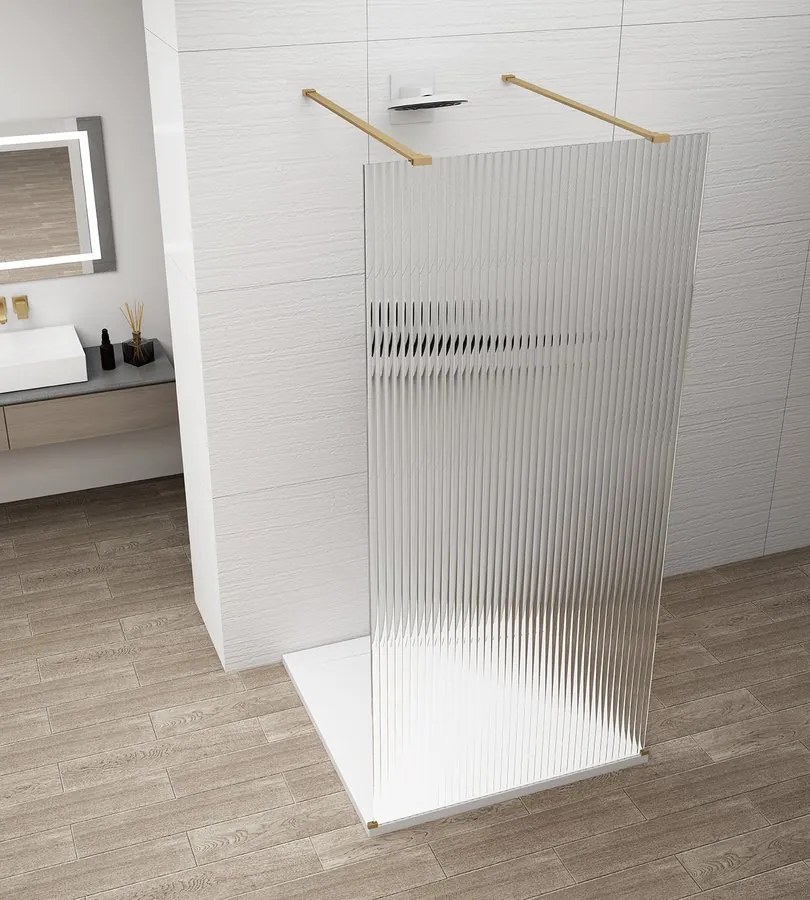 Polysan Esca Gold Matt jednodílná sprchová zástěna 120 x 210 cm do prostoru zlatá sklo Flute vlnky ES1312-08