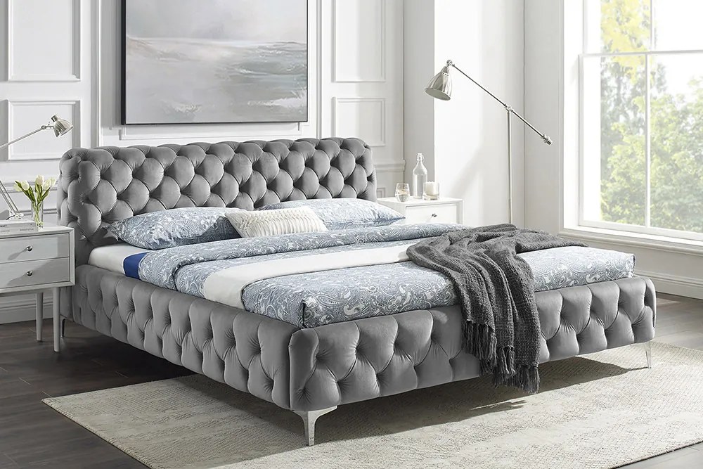 Designová postel Rococo 180 x 200 cm šedý samet