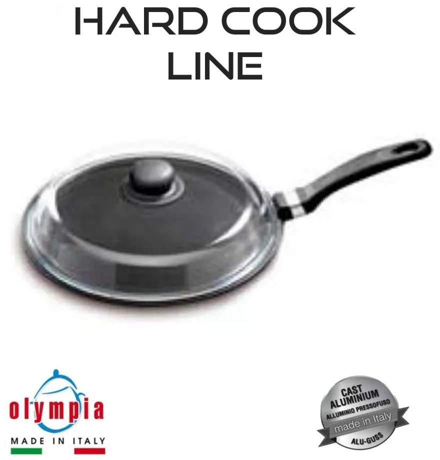 plochá pánev HARD COOK Ø 30 cm z litého hliníku s minerálním kameninovým povrchem+vysoká skleněná poklička