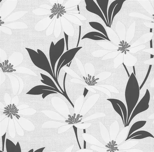 Vliesové tapety na zeď Polar květy s listy bílo-černé