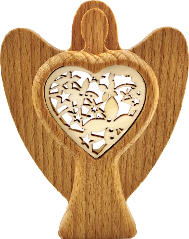 AMADEA Dřevěný anděl s vkladem - ornament, masivní dřevo, výška 10 cm