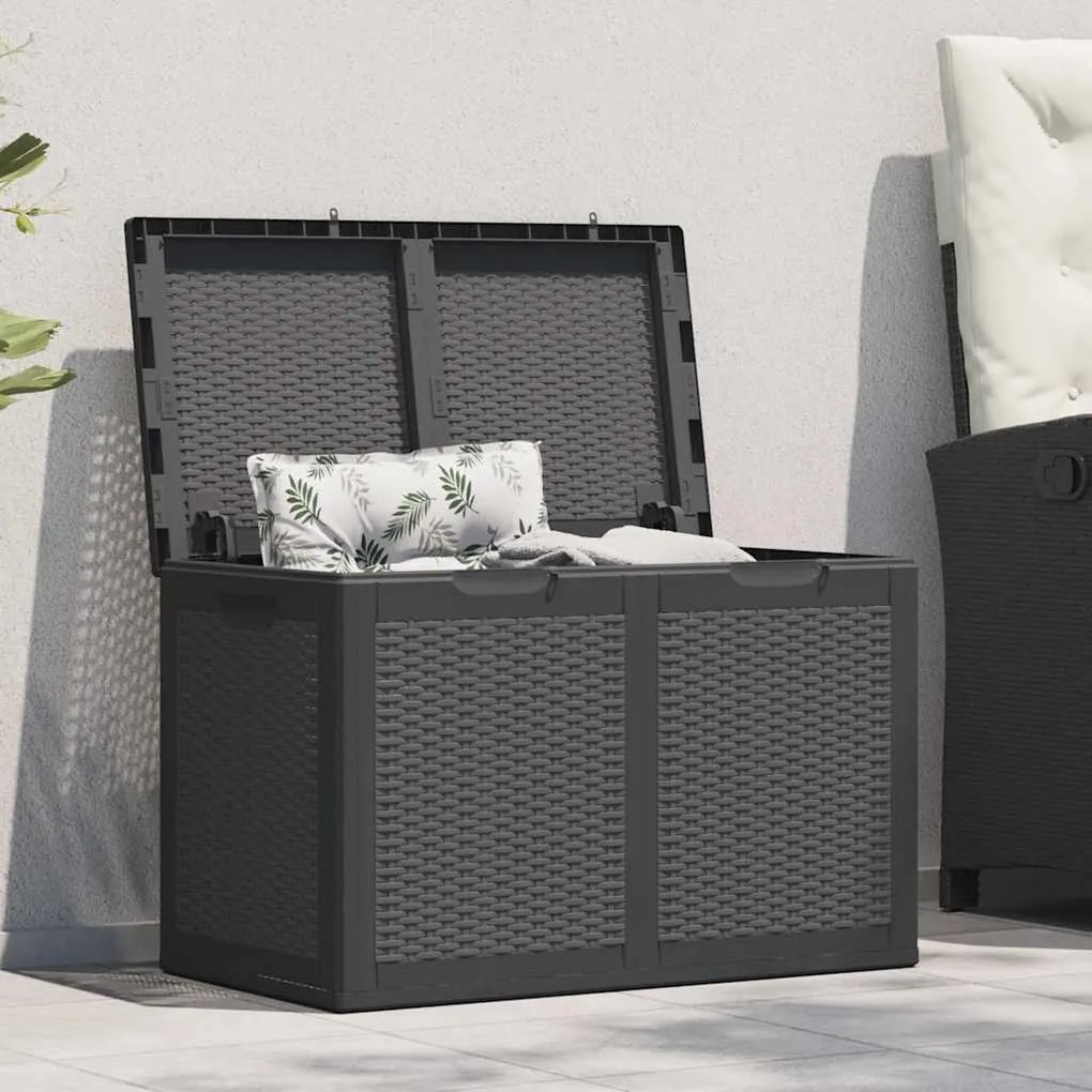 Zahradní úložný box 180 l černý PP ratan 151228