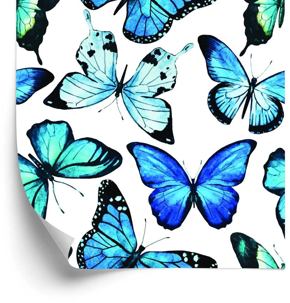 Tapeta Na Zeď Pro Děti Modré 3D Akvarel Motýli Vliesová tapeta 53x1000