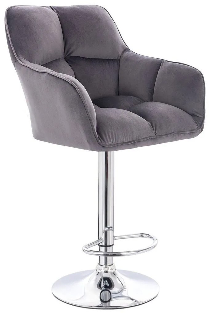 LuxuryForm DESIGN Barová židle AMALFI VELUR na stříbrné kulaté podstavě - tmavě šedá