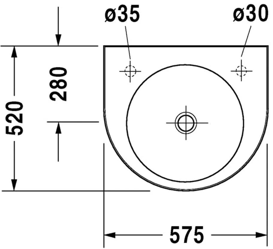 Duravit Architec - Umyvadlo, 1 otvor pro armaturu propíchnutý vlevo, 575 x 520 mm, bílé 0449580009