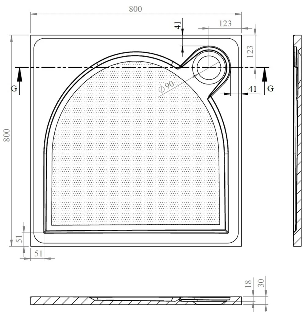 Gelco, LARCA sprchová vanička z litého mramoru, čtverec 80x80x3cm, PL008