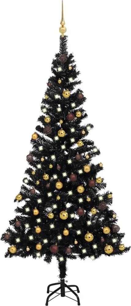 vidaXL Umělý vánoční stromek s LED a sadou koulí 150 cm PET [3077584] Barva: zlatá