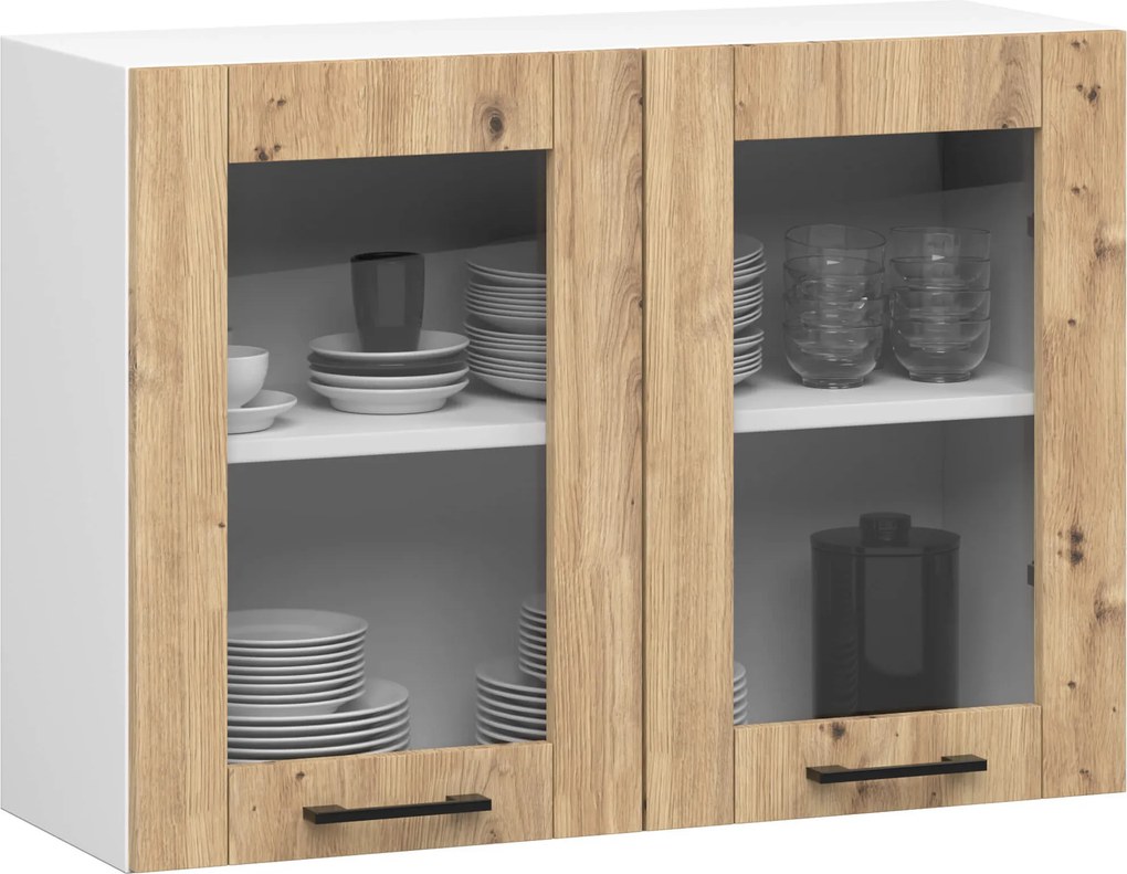 Závěsná kuchyňská vitrína Olivia W80 H580 bílá/dub artisan