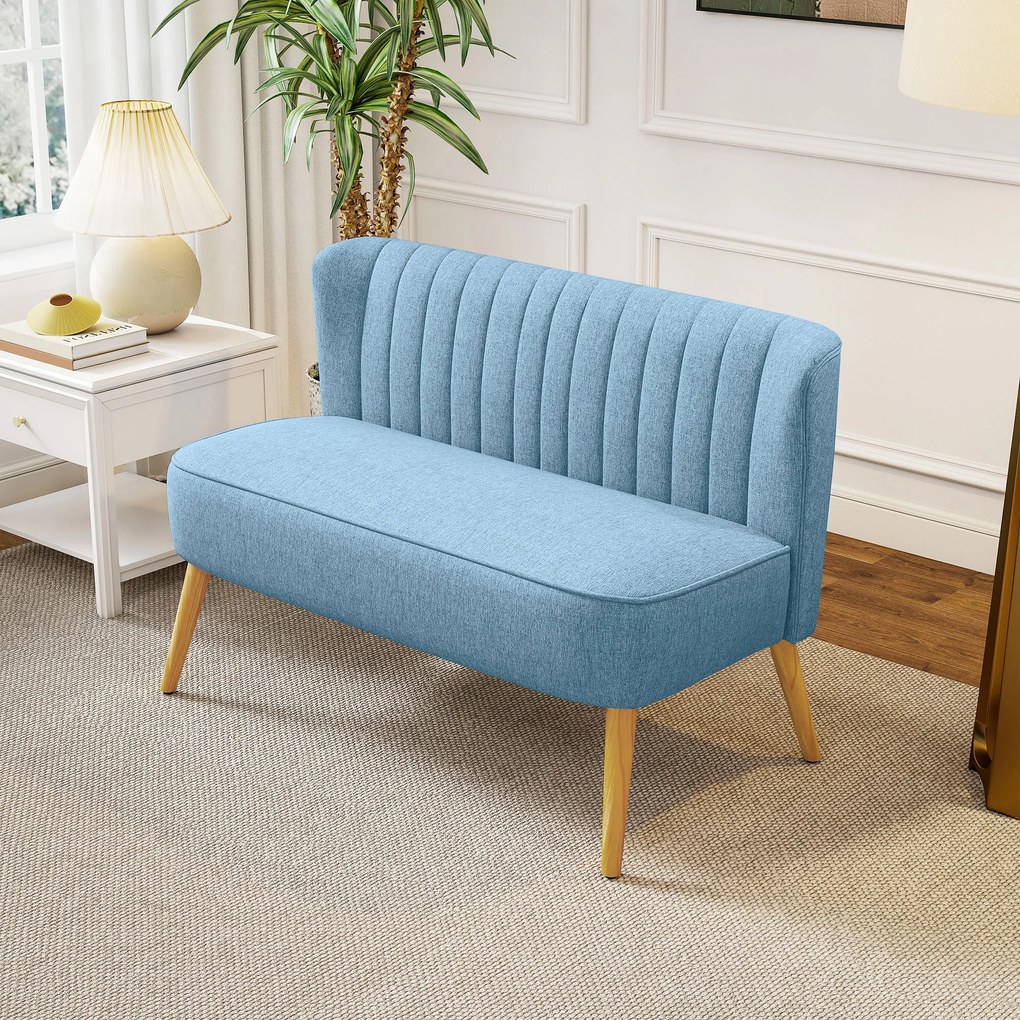 HOMCOM 2místná pohovka loveseat se vzhledem lnu, dvojsedák s dřevěnými nohami, nosnost do 150 kg, modrá, 117x56,5x77 cm do obývacího pokoje | Aosom.de