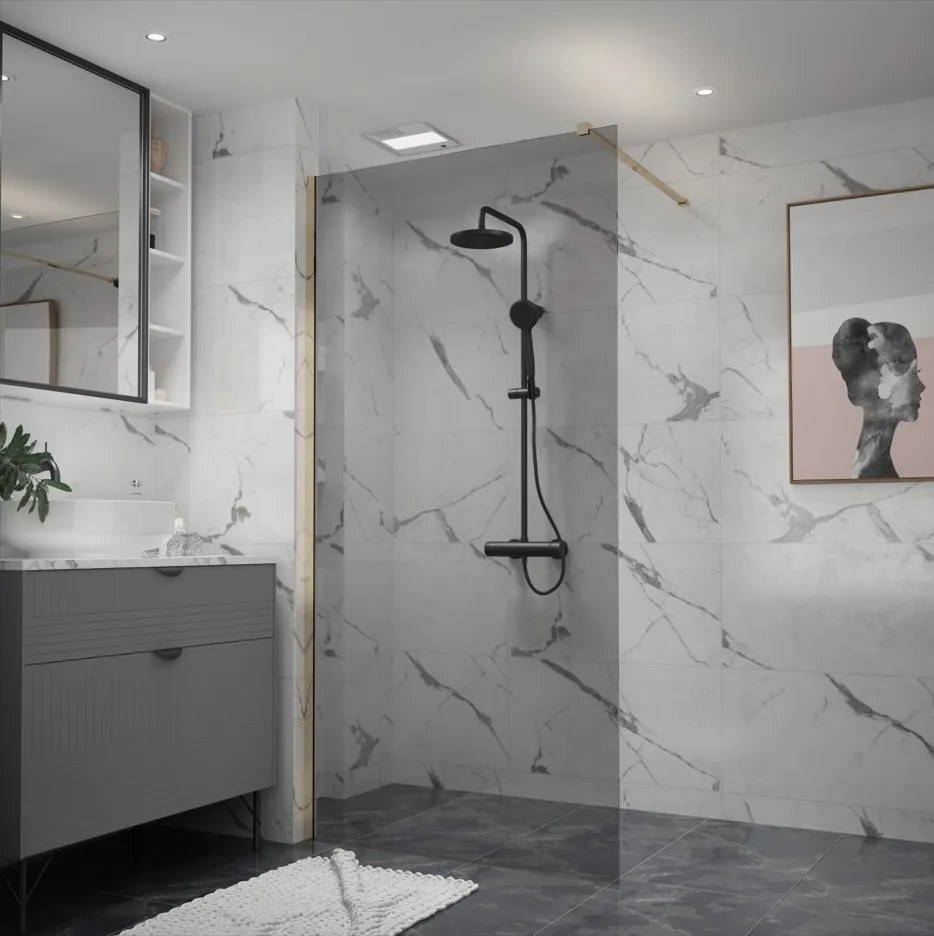 Erga Paris, sprchová zástěna Walk-In 30x200 cm, 8mm šedé sklo, zlatý lesklý profil, ERG-V02-PARIS-030x200-GR-GD