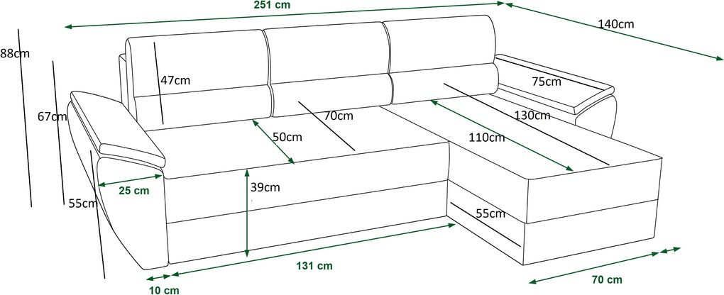 Rozkládací oboustranná sedací souprava do L TAVERO 251x140 cm, tmavě modrá
