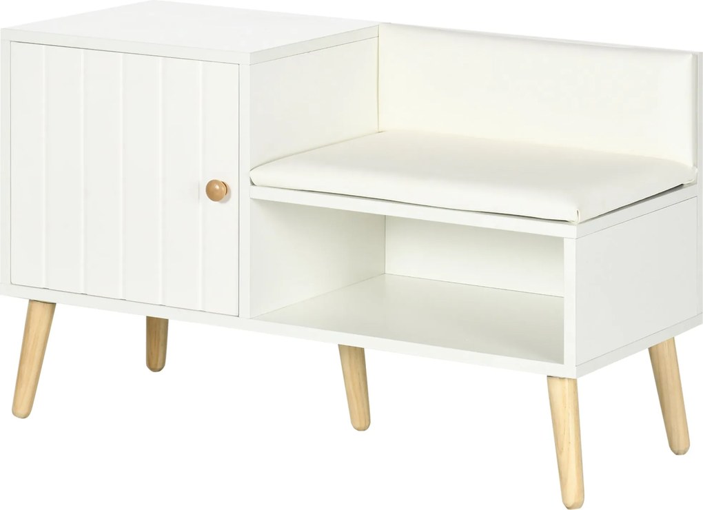 HOMCOM Botník S Lavicí A Poličkou Pro 4 Páře Bot S Polstrovaným Sedákem, 80x33x49 cm, Bílá