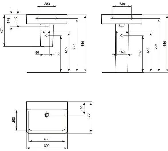 Ideal Standard Connect Umyvadlo 60 cm, bez přepadu, bez otvoru pro baterii E810201