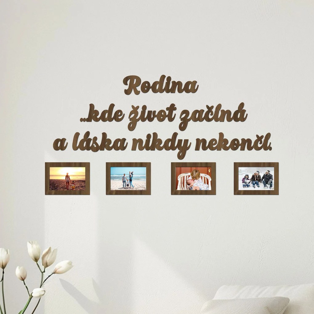 dřevo života Dřevěný fotorámeček Rodina kde života začíná Zvolte barvu dekoru: Antracitová, Zvolte velikost fotografie (cm): 13x18