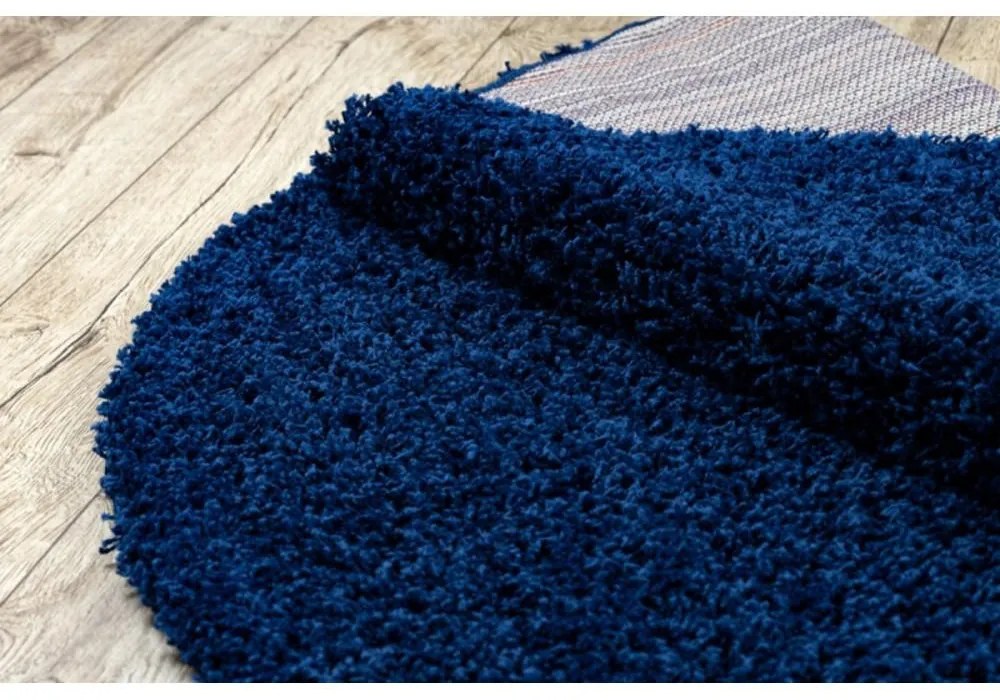 Kusový koberec Shaggy Sofia tmavě modrý kruh 80cm 80cm