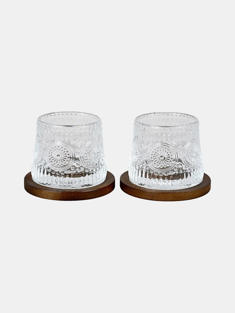 Sinsay - Sklenice s reliéfním vzorem s podtácky 2 pack - clear
