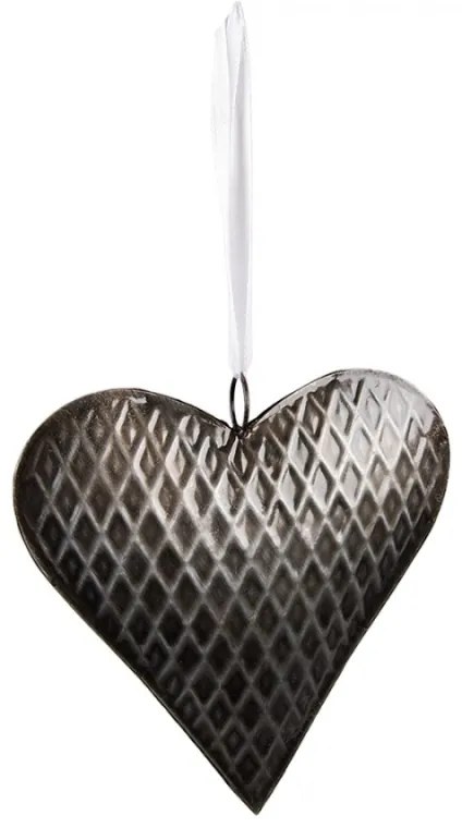 Šedo-černé antik závěsné kovové srdce – 15x3x15 cm