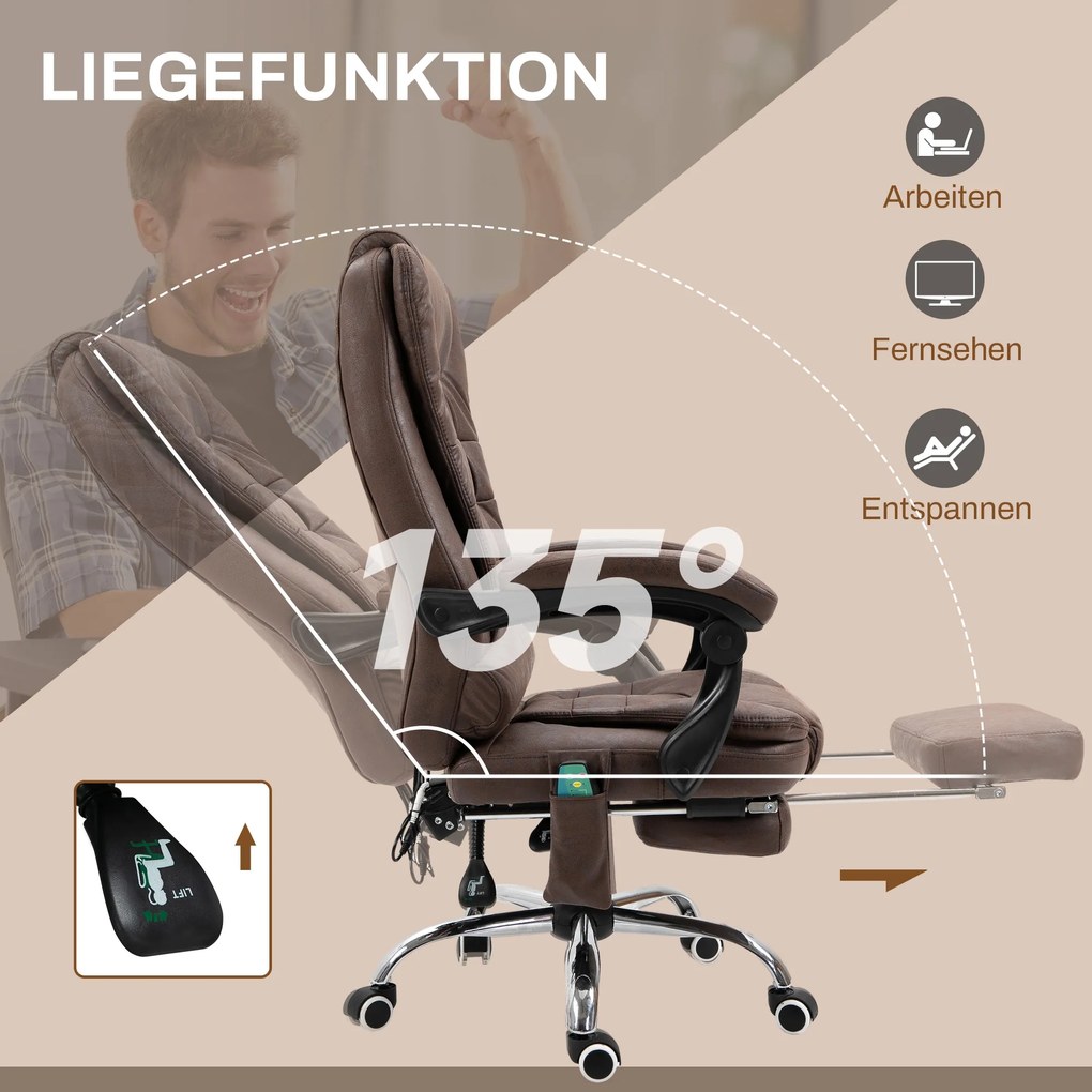 Kancelářská židle Vinsetto s masážní funkcí, ergonomická kancelářská židle s funkcí polohování a vyhřívání, výškově nastavitelná počítačová židle s p…