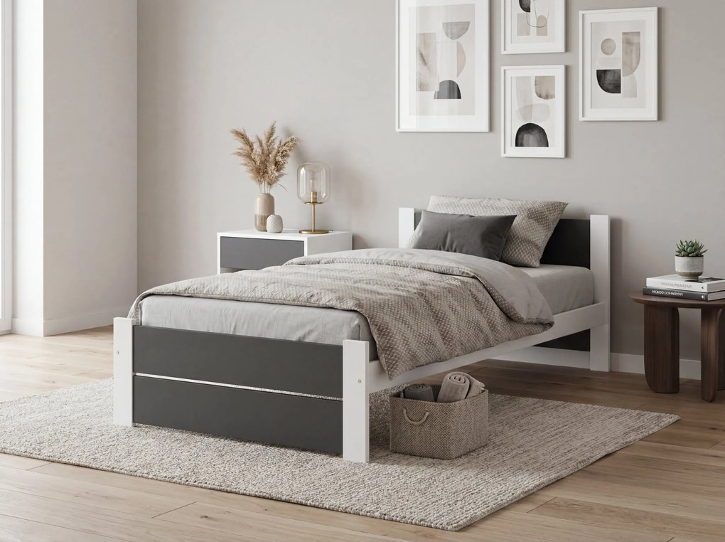 Postel IKAROS DOUBLE 80 x 200 cm, antracit/bílá Matrace: Matrace Coco Maxi 20 cm, Rošt: S laťkovým roštem