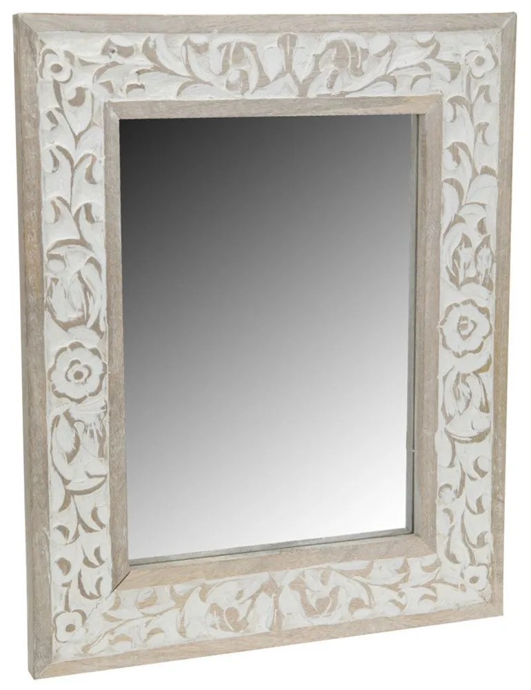 Nástěnné zrcadlo v dřevěném rámu, 50x40 cm, bílá barva