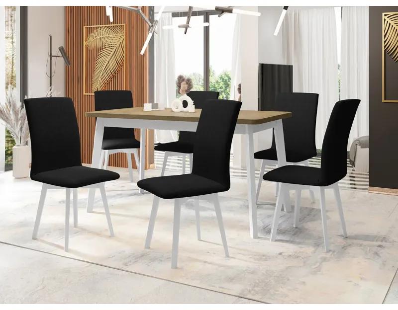 Jídelní jídelní stůl se 6 židlemi AL24, Barva dřeva: bílá-L, Potah: Zetta 297, Barvy nožiček: černá