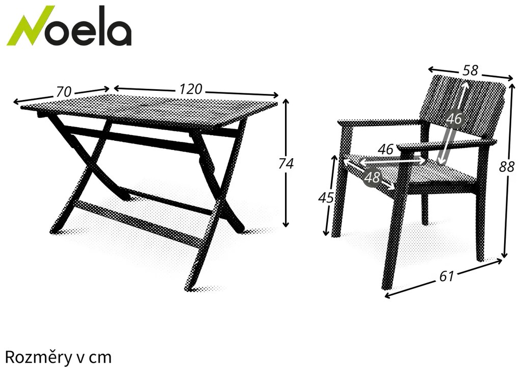 Noela Dřevěný skládací stůl Mandy + 6x křeslo Lucy