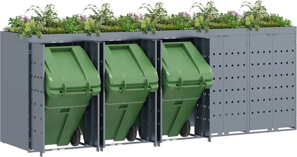 Úložný box na 5 popelnic Světle šedá 340 x 77,5 x 121,5 cm 3394751