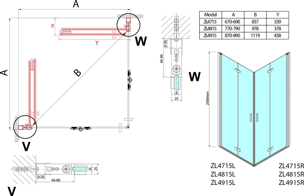 Polysan ZOOM čtvercový sprchový kout 800 x 800 mm rohový vstup ZL4815L-02