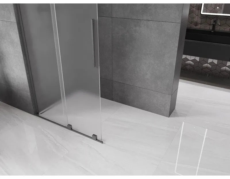 Mexen Velar L, posuvná sprchová zástěna Walk-in 110 x 200 cm, 8mm sklo námraza, grafit broušený, 871-110-003-33-66