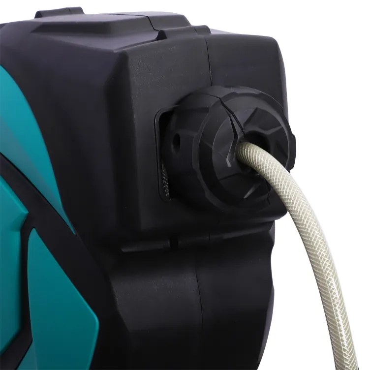 Nástěnný hadicový naviják otočný o 180° s vícenásobnou sprchou a ochranou proti mrazu, plast, zeleno-černý, hadice 10 m 845-260