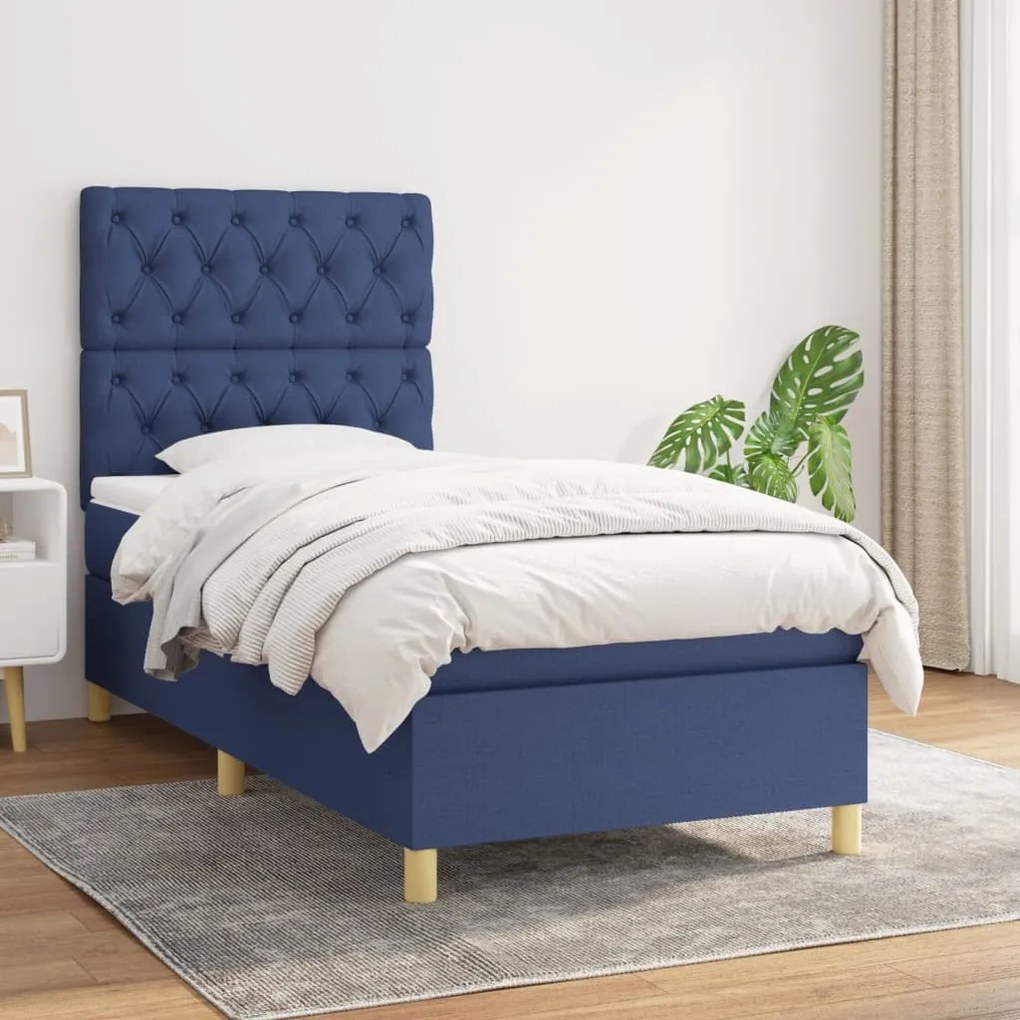 Box spring postel s matrací modrá 80x200 cm textil 3142535