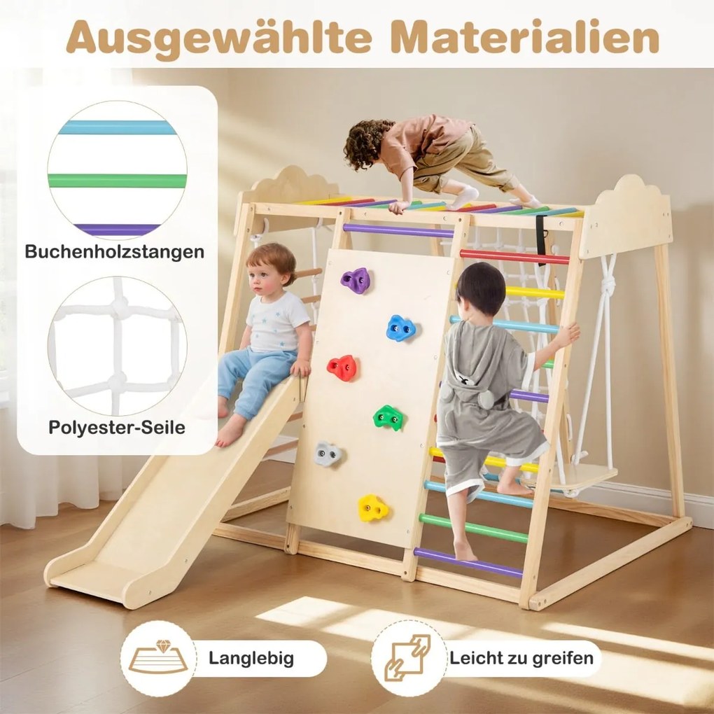 Costway 8-in-1 Gymnastický set v džungli Dřevěné montessori šplhací hračky