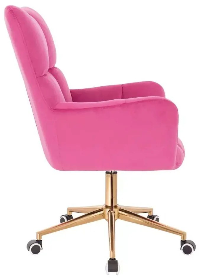 LuxuryForm DESIGN Otočné křeslo AURORA VELUR na zlaté podstavě s kolečky - tmavě růžové