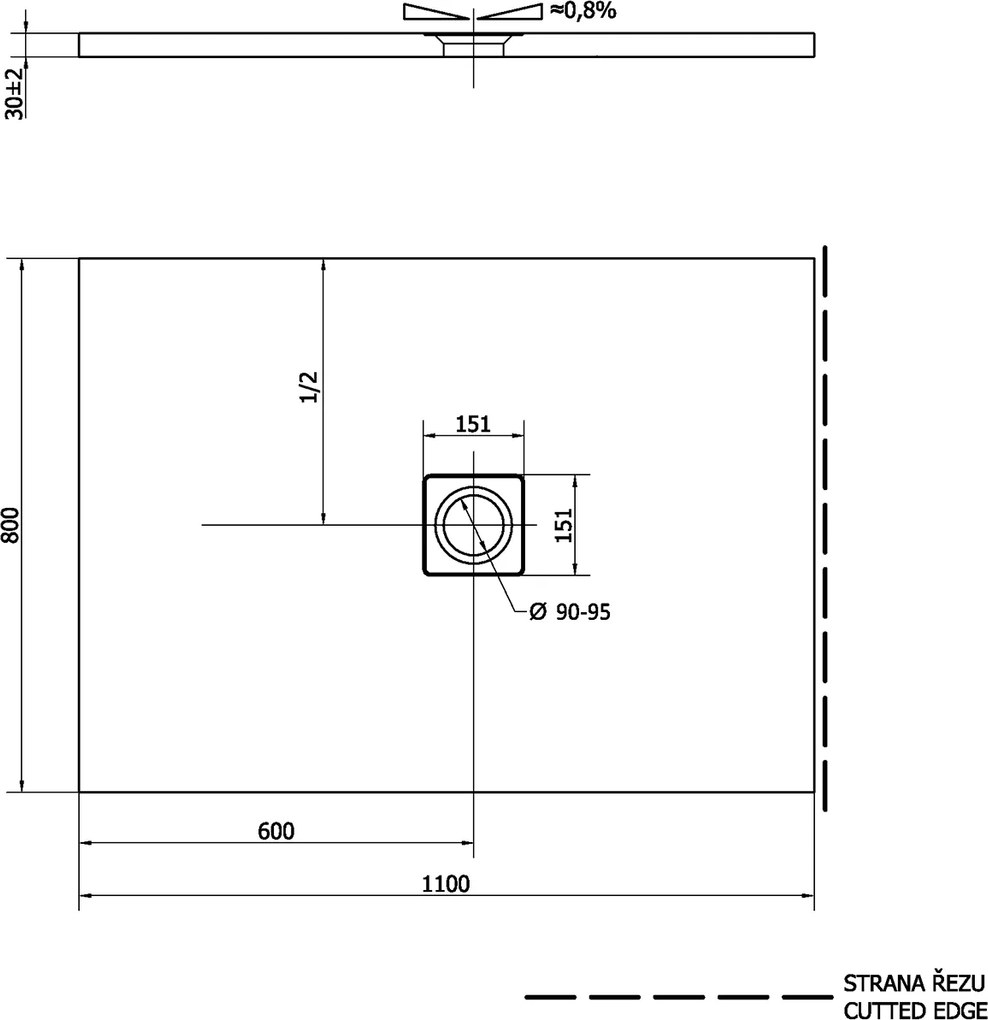 Polysan, FLEXIA sprchová vanička z litého mramoru s možností úpravy rozměru 110x80x3cm, 72924