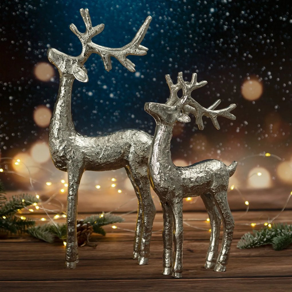 VÁNOČNÍ DEKORAČNÍ FIGURKA DEER 31CM STŘÍBRNÁ