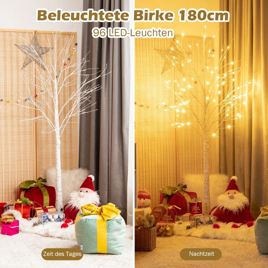 Costway 180cm umělá bříza se 48 teplými bílými LED světly