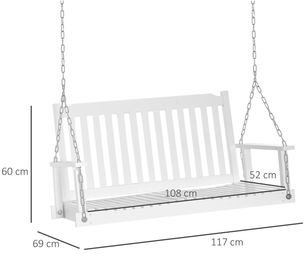 Zahradní houpačka Outsunny Houpací lavice pro 2 osoby z masivního dřeva, ideální na terasu a zahradu, bílá, 117x69x60cm | Aosom.de