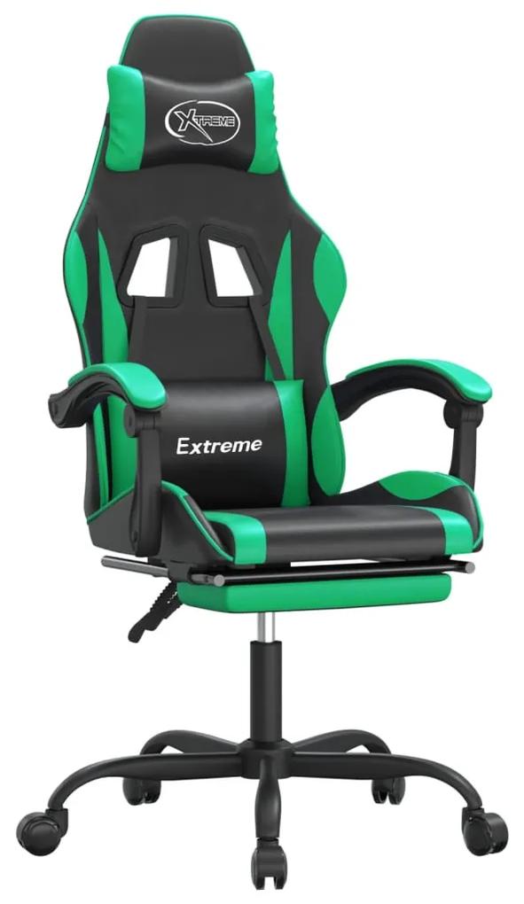 vidaXL Herní židle s podnožkou černá a zelená umělá kůže