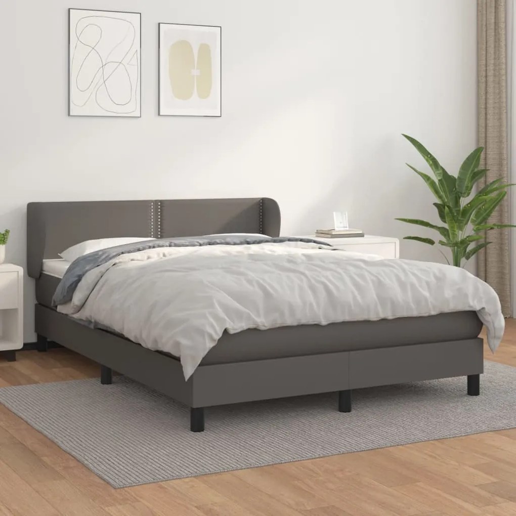 Box spring postel s matrací šedá 140 x 190 cm umělá kůže