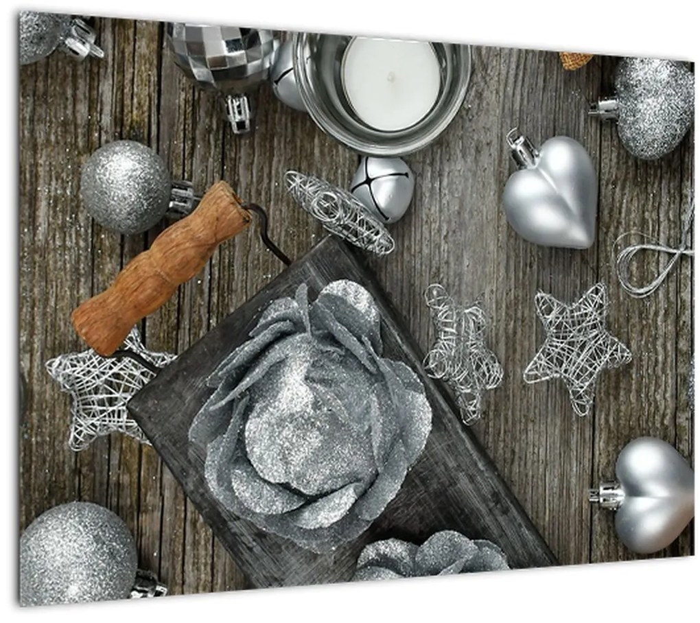 Obraz - stříbrné vánoční dekorace (70x50 cm)