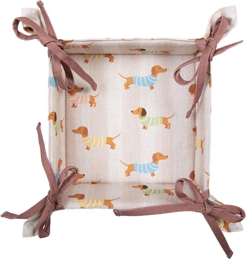 Béžový bavlněný košík na pečivo s jezevčíky Puppy Pullover - 35*35*8 cm