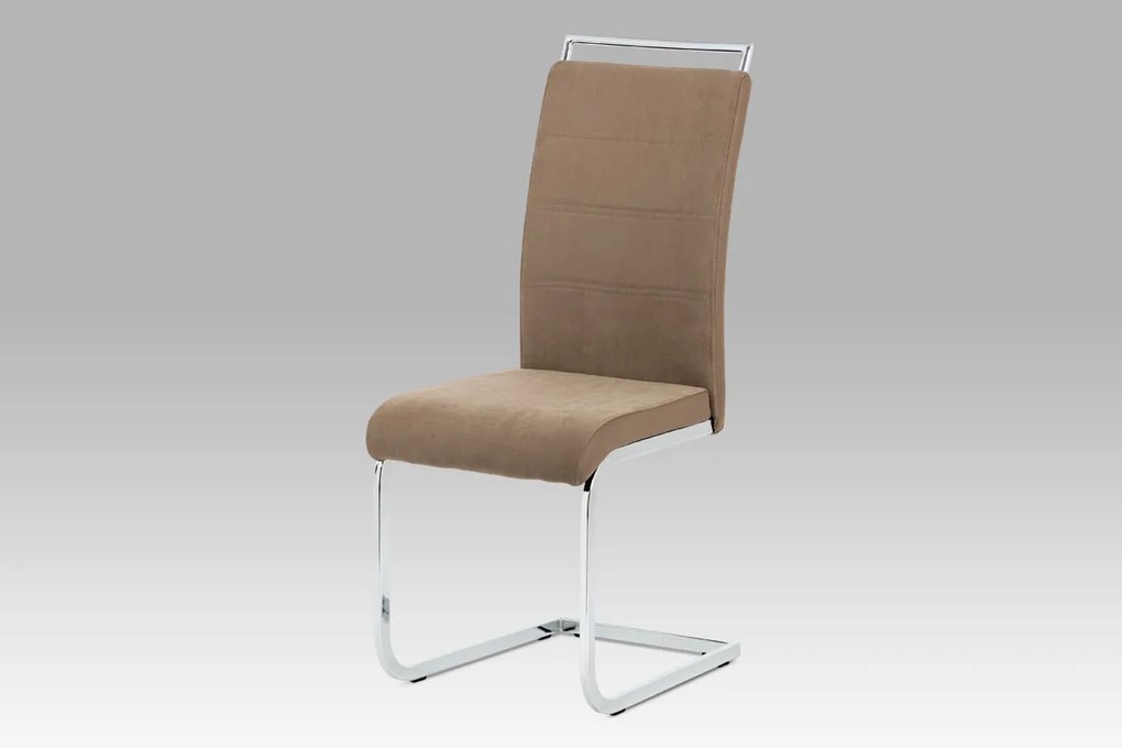 Artium Jídelní židle lnýžová látka + hnědá koženka / chrom - DCL-966 LAN2