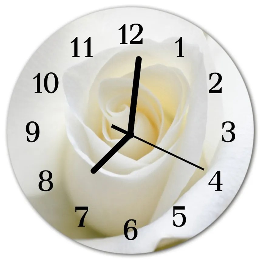 Skleněné hodiny kulaté Bílá růže fi 30 cm