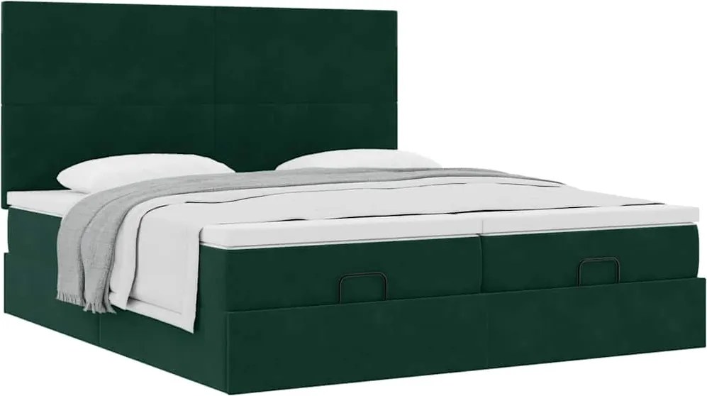 Osmanský rám postele s matrací tmavě zelená 200x200cm samet 3313763