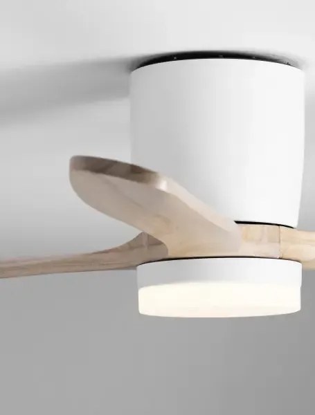 LED bílo-dřevěné designové stropní svítidlo Aloa s dálkovým ovládáním