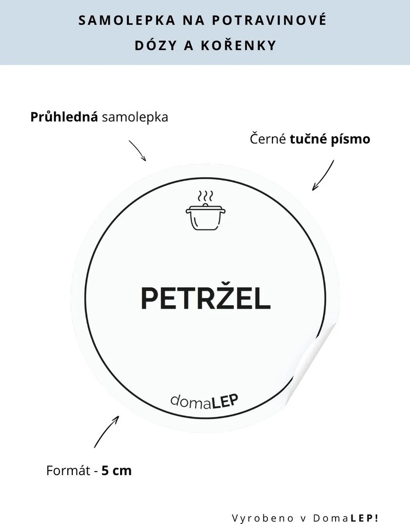 Samolepka na kořenky PETRŽEL průhledná 5 cm tučné písmo
