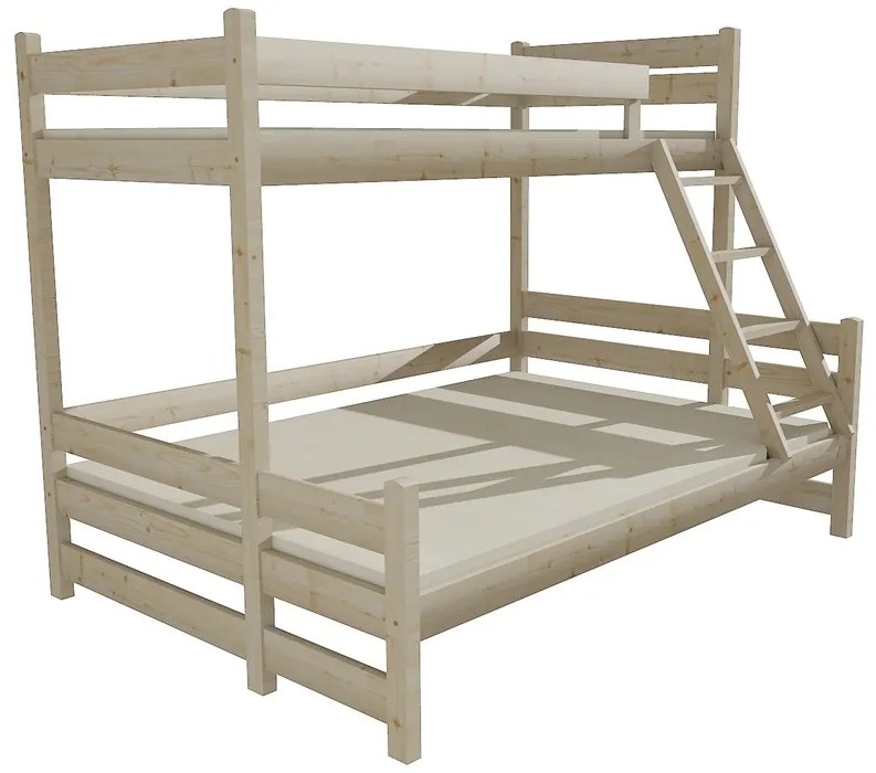 Vomaks Patrová postel s rozšířeným spodním lůžkem PPS 004 80/140 x 200 cm surové dřevo vpravo (vyobrazeno)