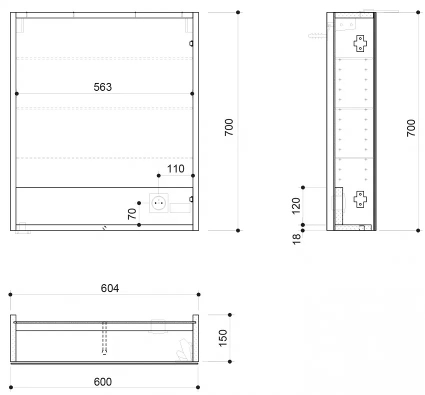 Sapho LINEX galerka s LED osvětlením, 60x70x15cm, levá/pravá, dub alabama LX060-0022